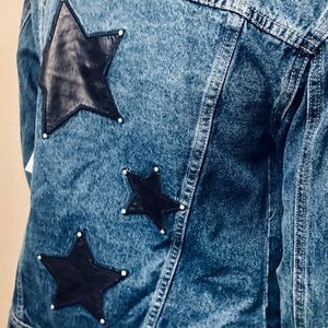 JustFab | Jackets & Coats | Destroyed Denim Jacket With Black Star ...